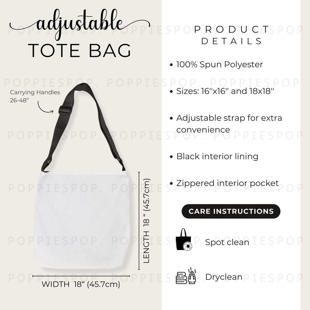 18x18 Adjustable Tote Bag Size Chart, Tote Bag Size Guide, Printify ...