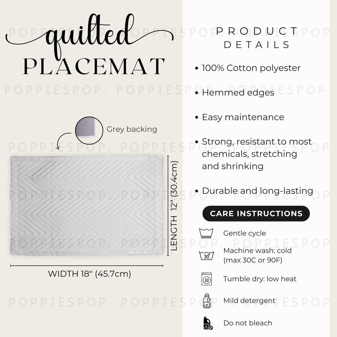 12 X 18 Quilted Placemat Size Chart, Table Placemat Size Guide, Table ...