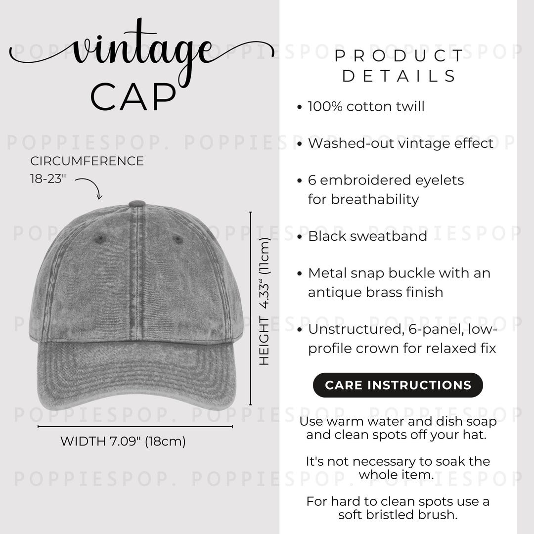 Charcoal Grey Vintage Cap Size Chart, Vintage Hat Size Guide ...