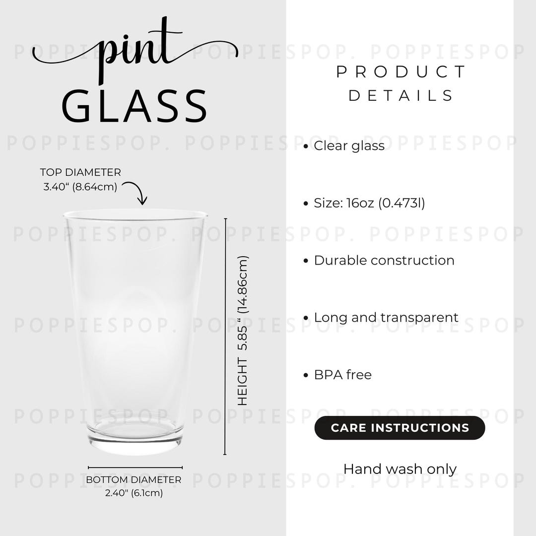 Pint Glass Size Chart, Beer Glass Mockup, Pint Glass Care Card ...
