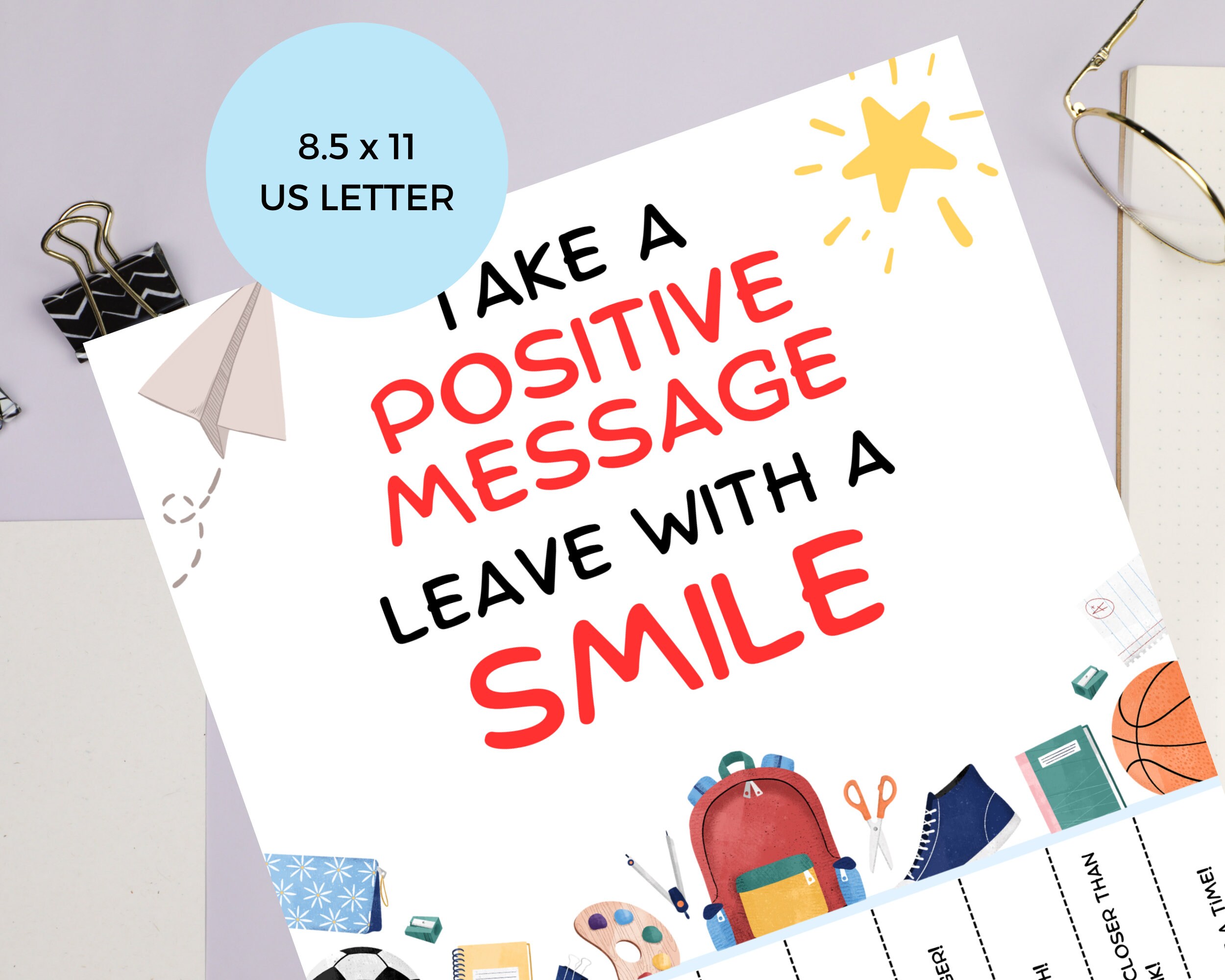 Printable School Positive Messages Tear off Flyer, School Counselor ...