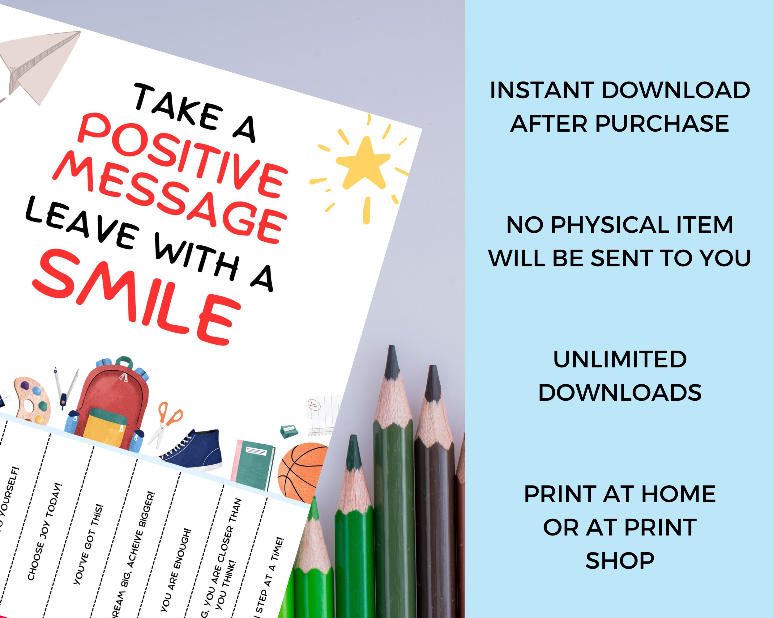 Printable School Positive Messages Tear off Flyer, School Counselor ...
