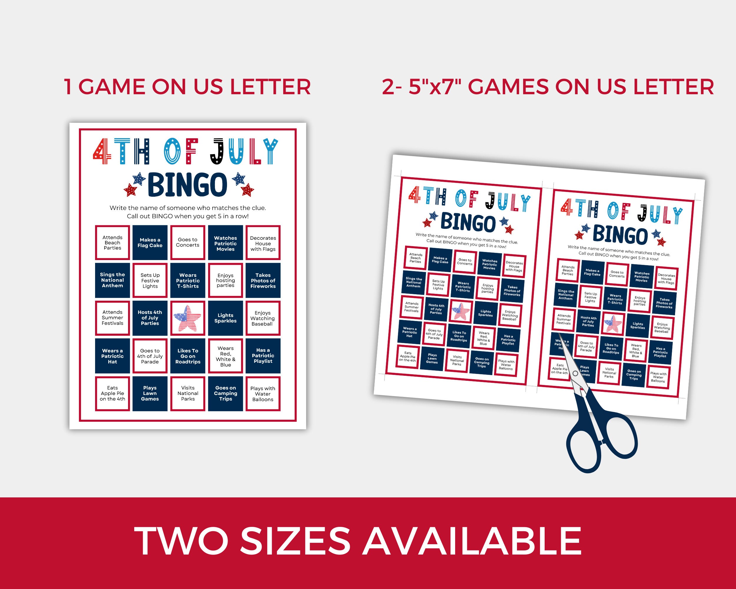 4th of July Bingo Game, Independence Day Party Game, Patriotic Family ...