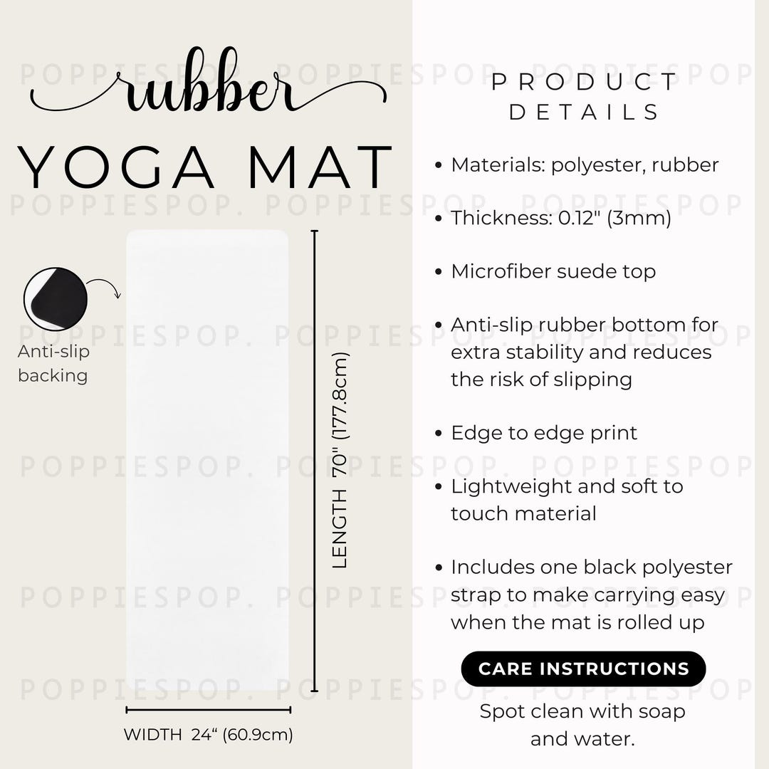 Rubber Yoga Mat Size Chart, Exercise Mat Size Guide, Meditation Mat ...