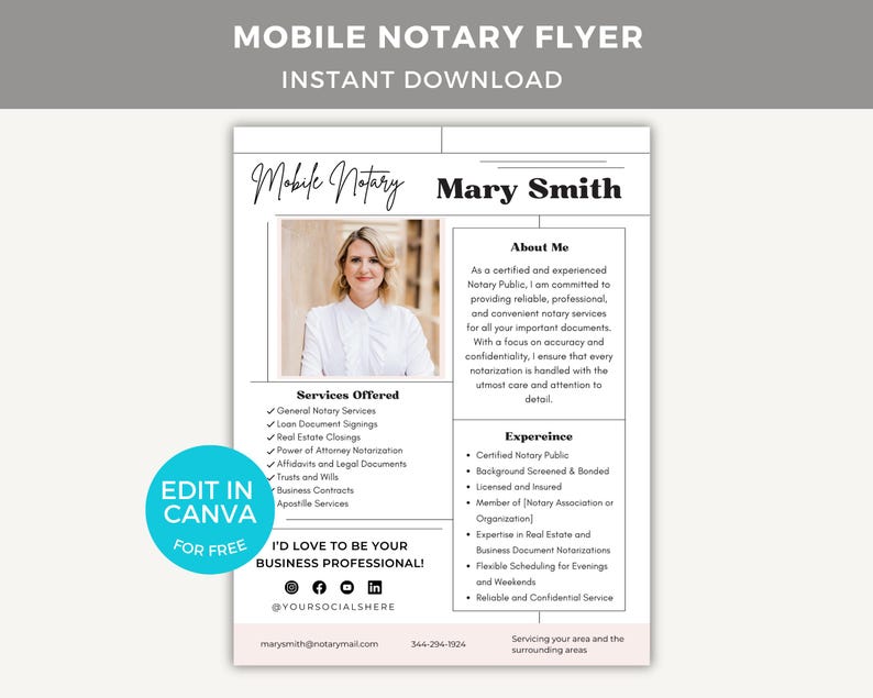 Editable Notary Intro Flyer Template, Mobile Notary Marketing Flyer ...