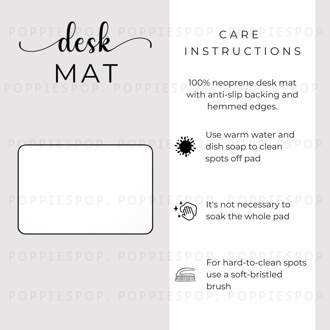 Desk Mat Care Card, Mousepad Care Instructions, Desk Mat Mockup, Office ...