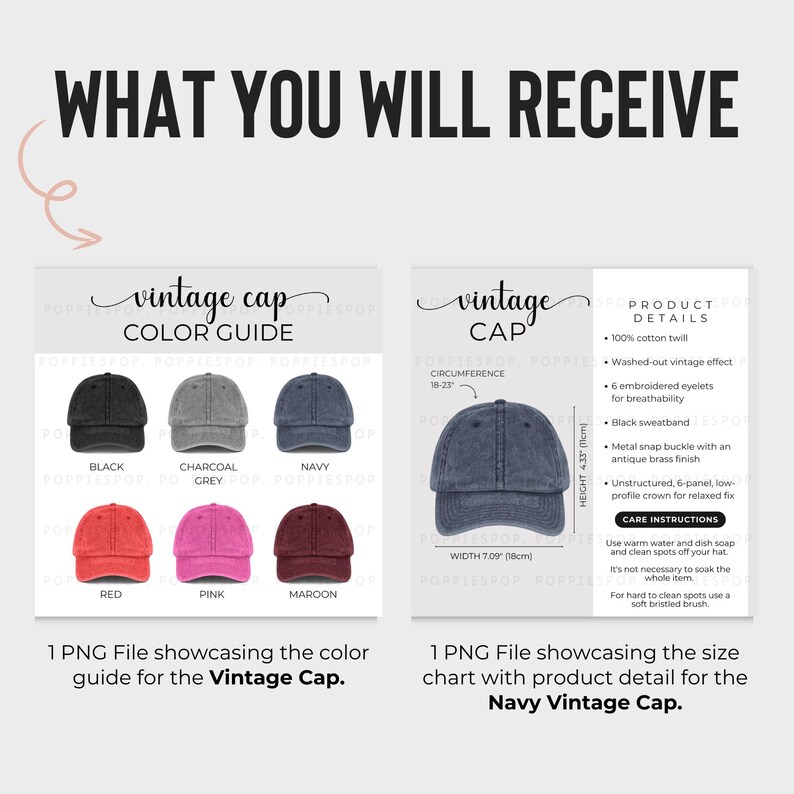 Vintage Cap Size Chart & Color Guide, Navy Vintage Hat Size Guide ...
