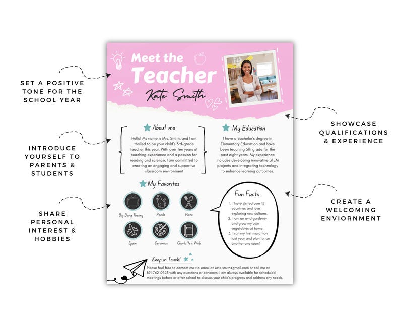 Editable Meet the Teacher Template, Back to School Handout, Parent ...