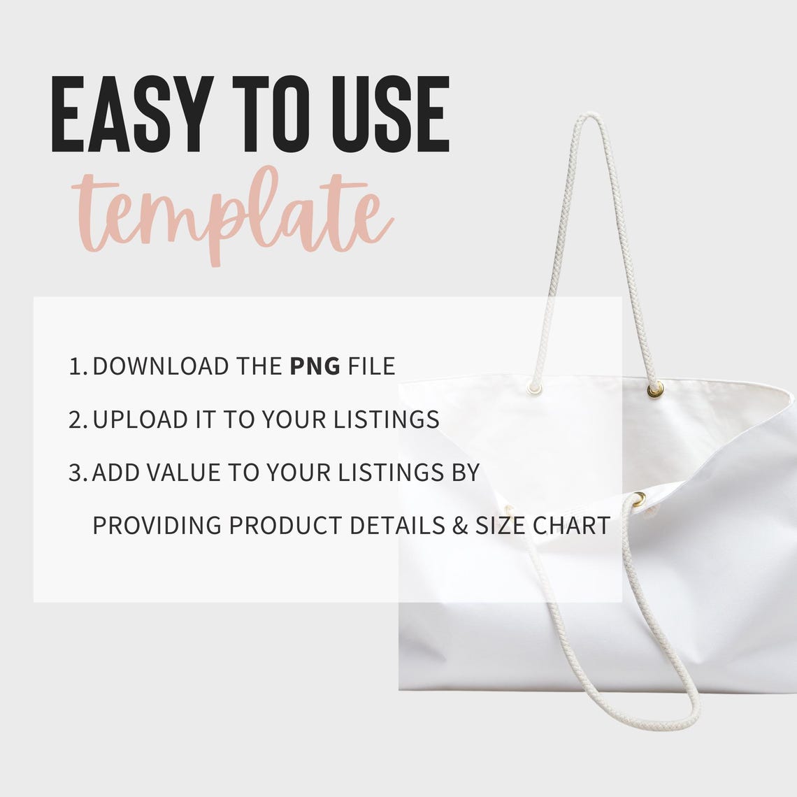 Weekender Bag Size Chart, Oversize Bag Care Card, Tote Bag Washing ...