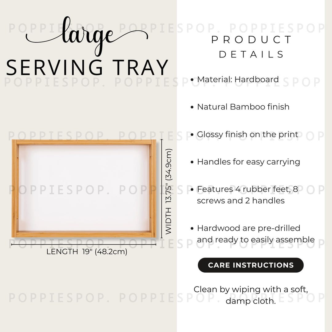 Large Bamboo Serving Tray Size Chart, Serving Tray Size Guide, Serving ...