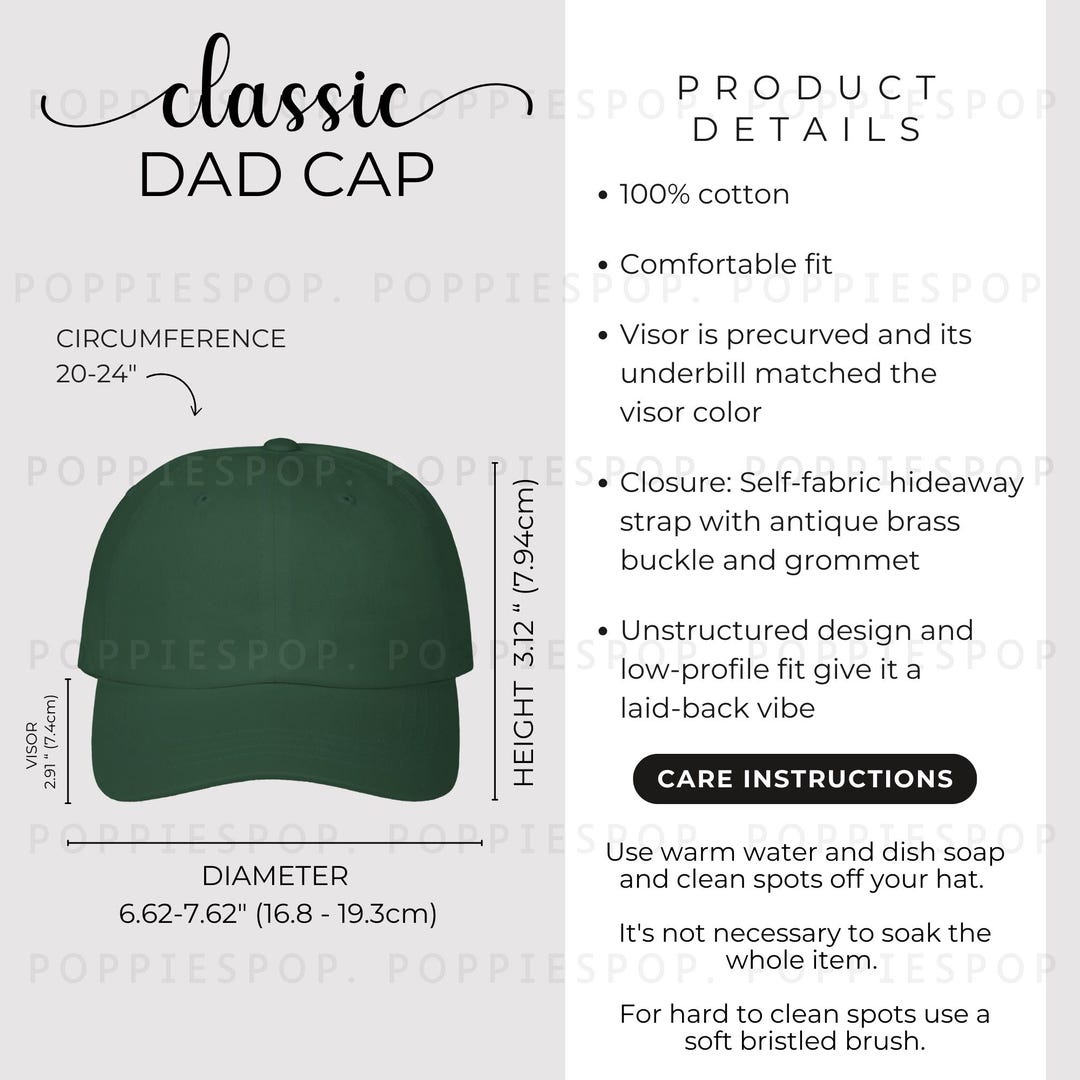 Spruce Classic Dad Cap Size Chart, Dad Cap Size Guide, Baseball Hat ...