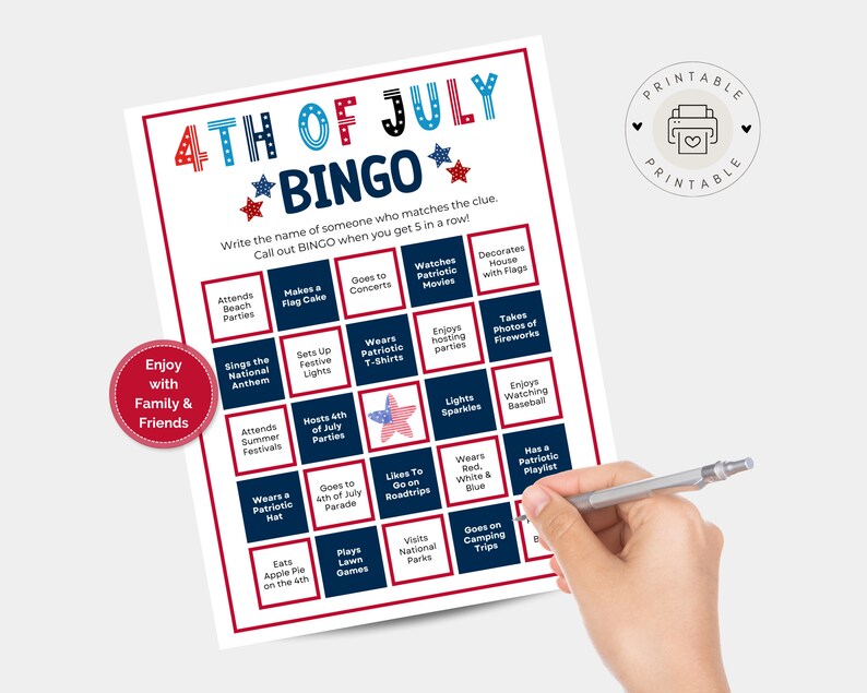 4th of July Bingo Game, Independence Day Party Game, Patriotic Family ...