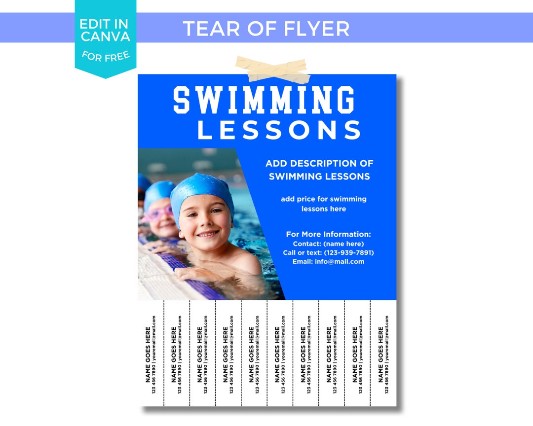 Editable Swimming Lessons Flyer, Swim Classes Flyer, Canva Template ...