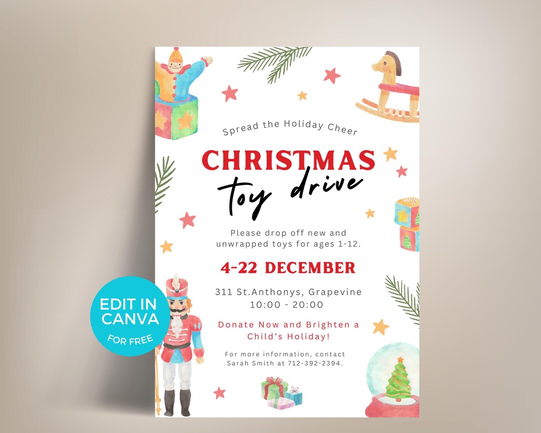 Editable Christmas Toy Drive Template, Christmas Flyer Template ...