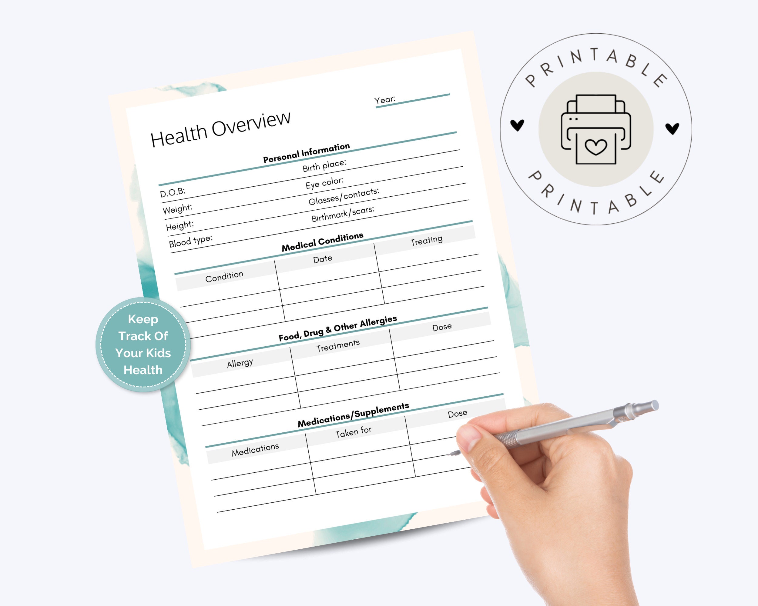 Kids Medical Planner Bundle, Kids Medical Records Organizer, Medical ...