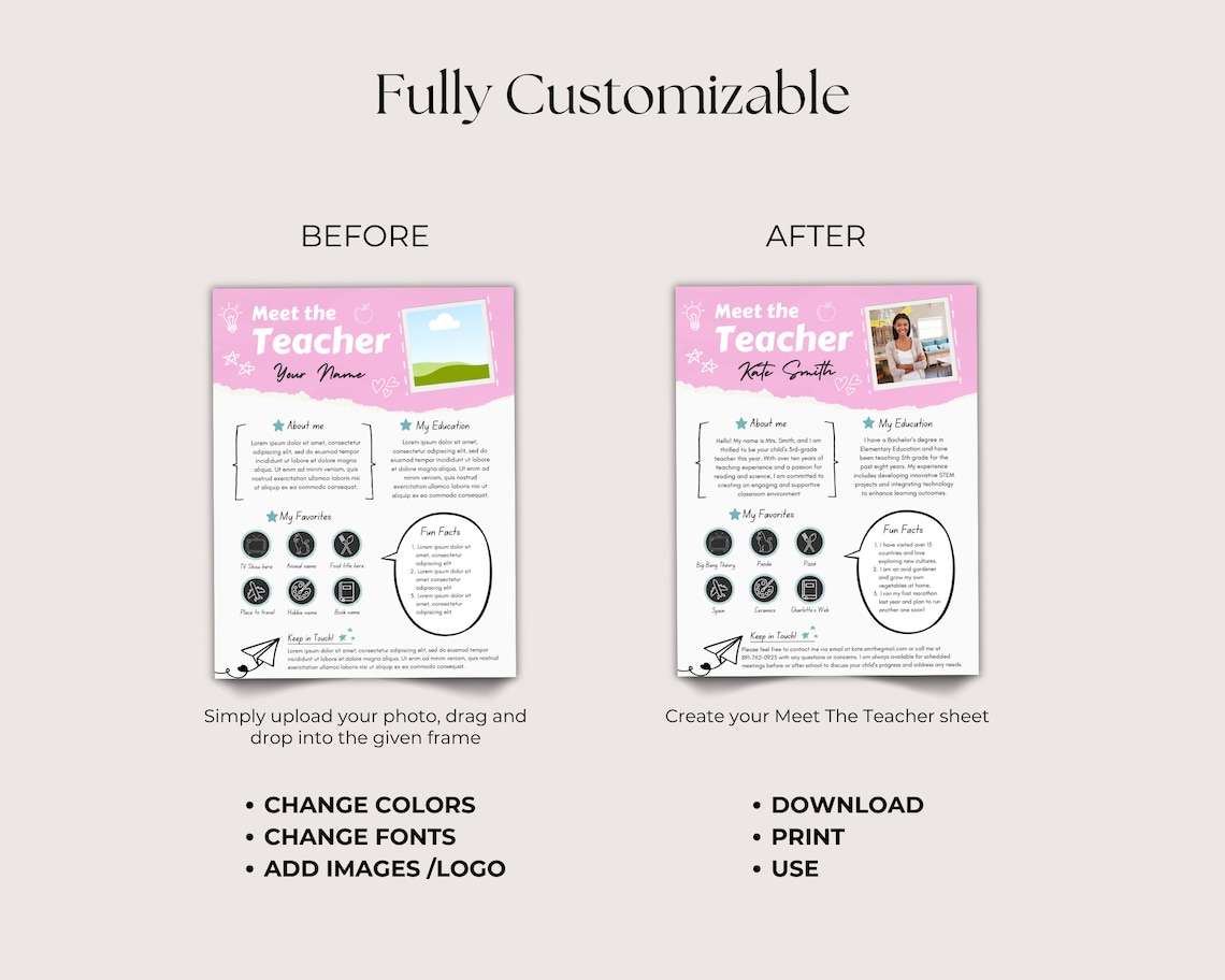 Editable Meet the Teacher Template, Back to School Handout, Parent ...