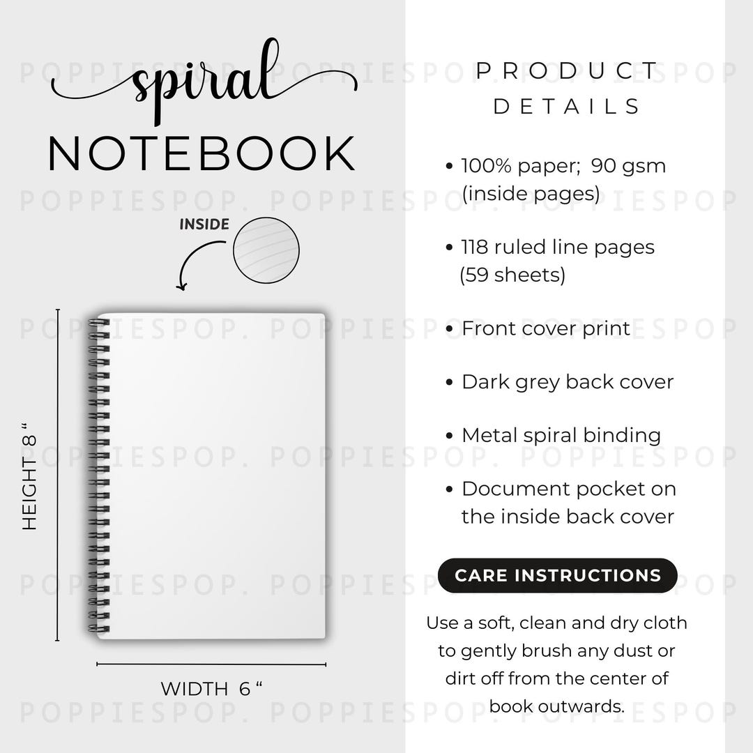 Spiral Notebook Size Chart Spiral Notebook Mockup Spiral Journal Care