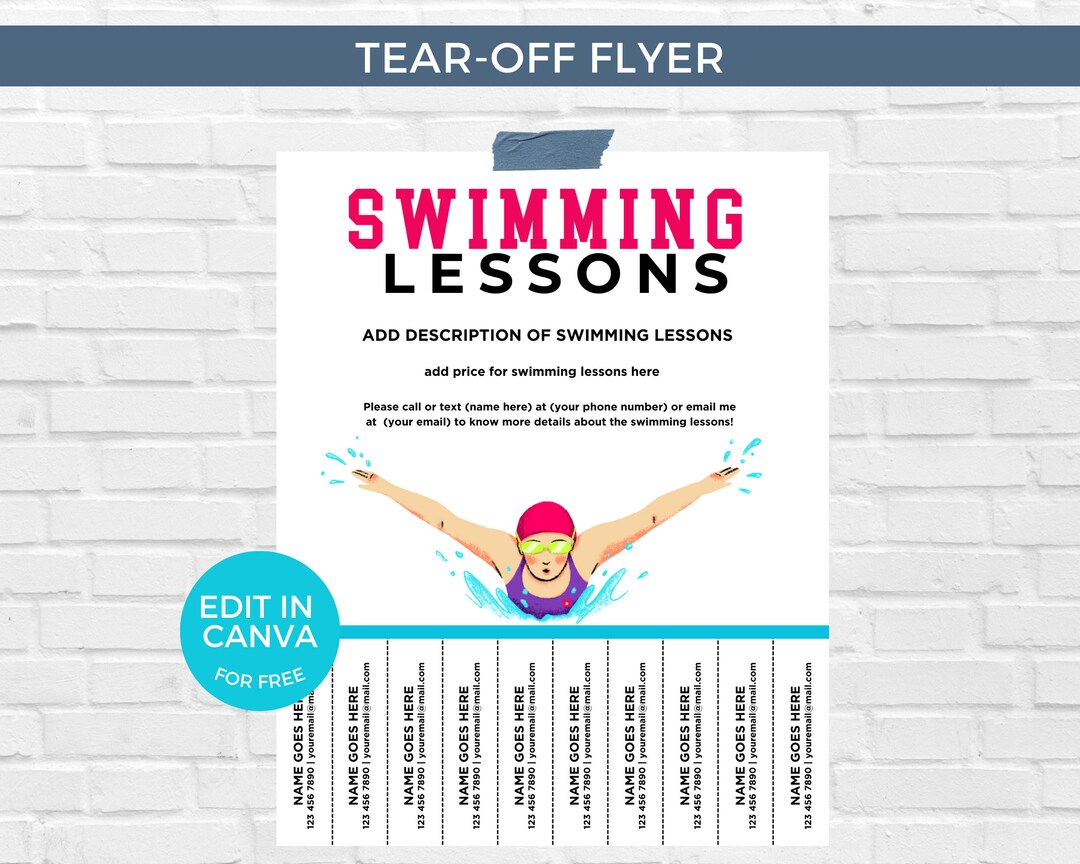 Editable Swimming Lessons Tear off Flyer, Printable Swim Lessons Flyer ...