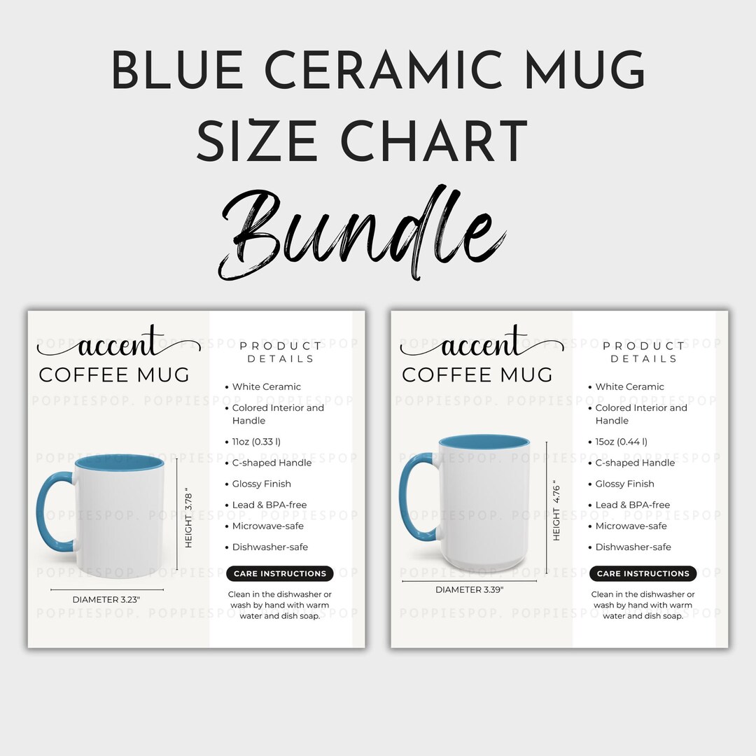 Blue Accent Coffee Mug Size Chart, Ceramic Mug Size Chart, Mug Care ...