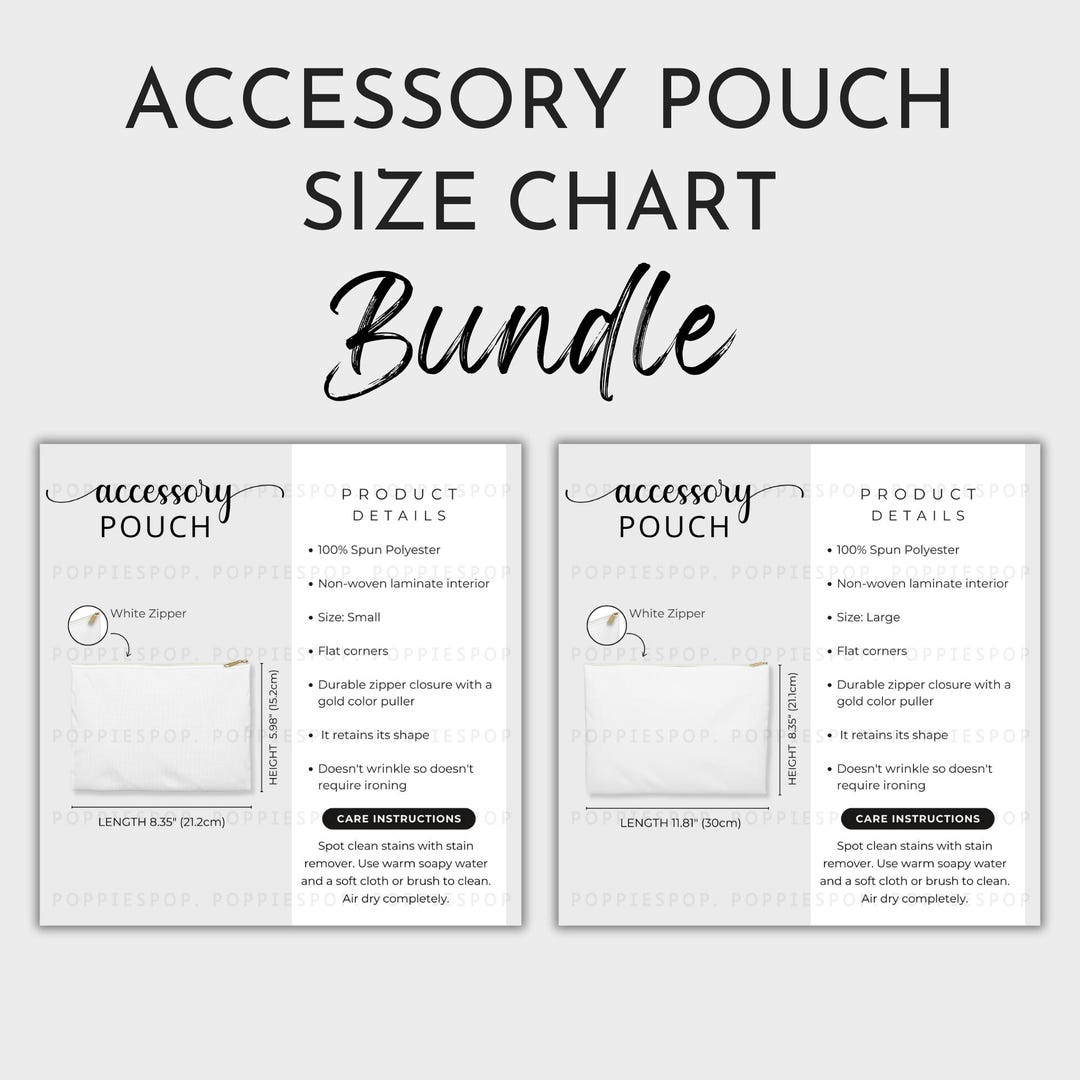 Accessory Pouch Size Charts Bundle, Makeup Bag Size Guide, Cosmetic Bag ...