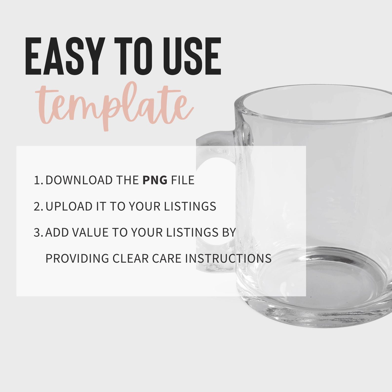10oz Clear Glass Mug Size Chart, Glass Mug Care Card, Glass Mug Mockup ...