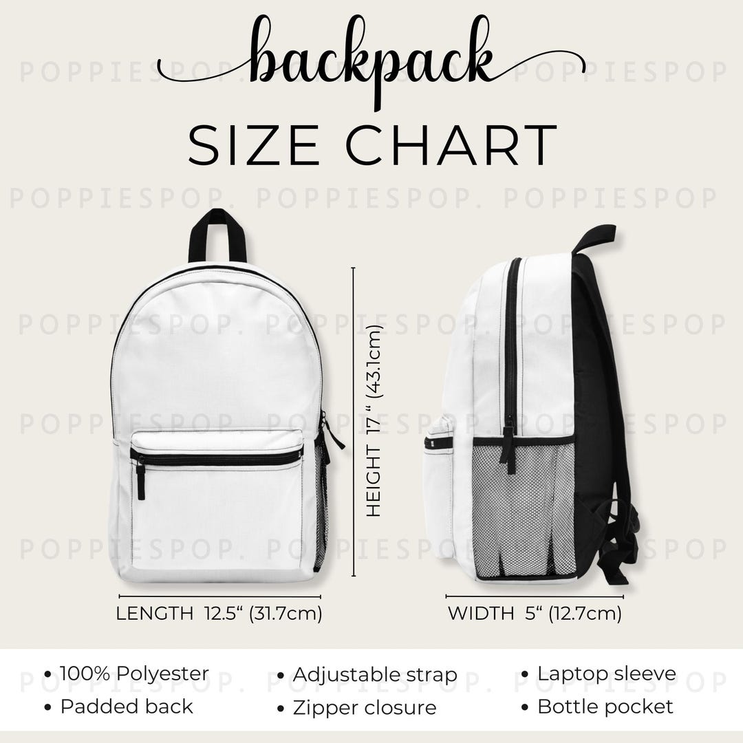 Backpack Size Chart, School Backpack Product Listing Card, Backpack ...