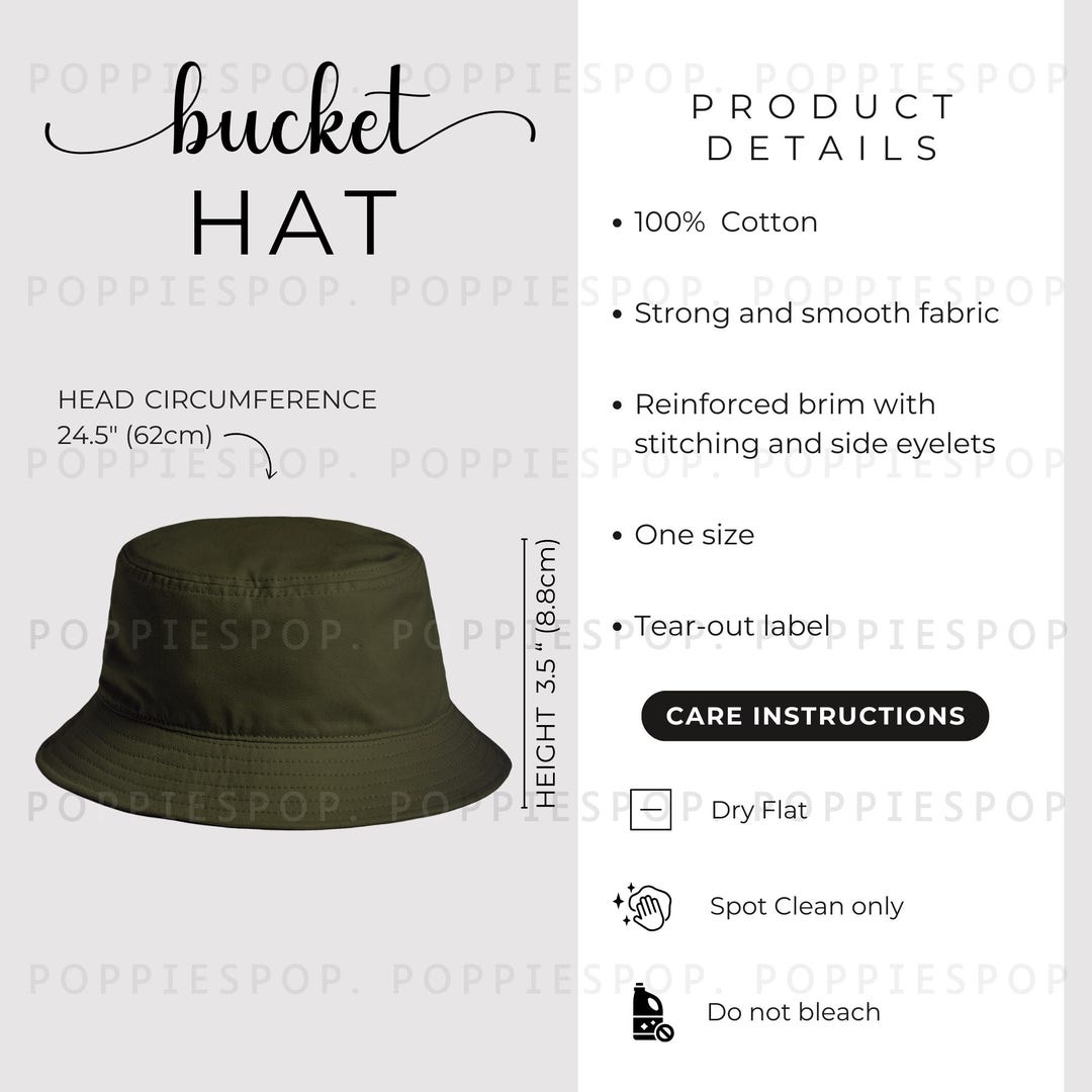 Army Bucket Hat Size Chart, Bucket Hat Care Card, Bucket Hat Size Guide ...