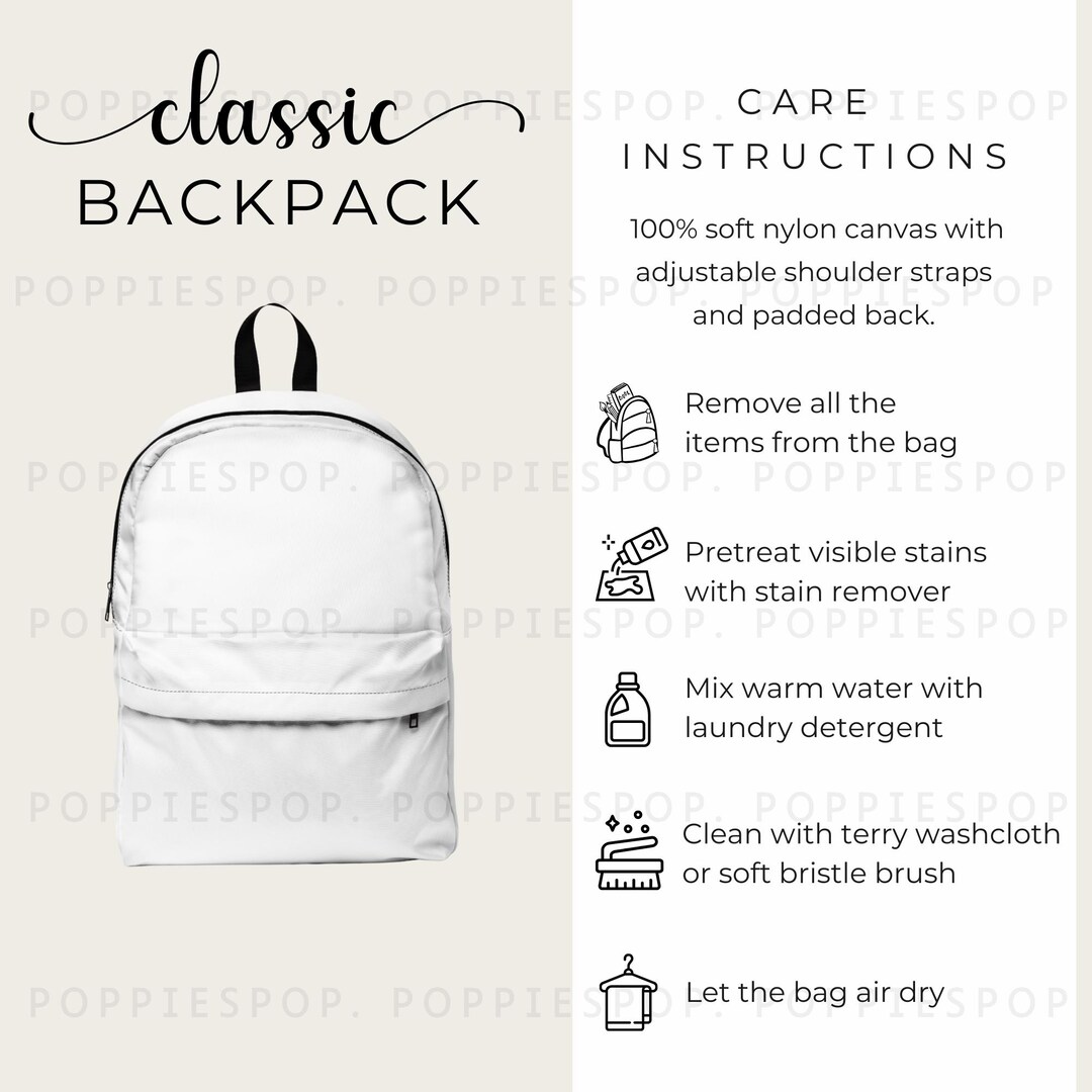 Classic Backpack Care Card, Backpack Care Instructions, Backpack ...