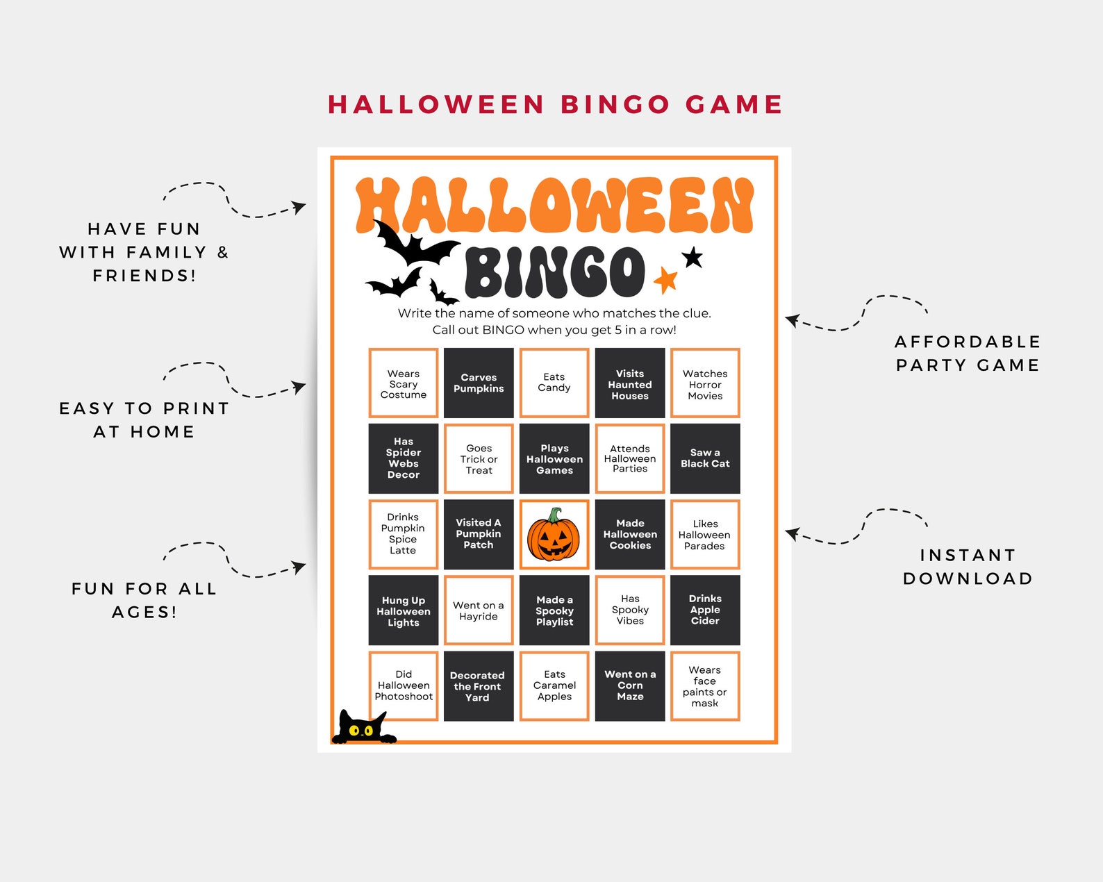 Retro Halloween Bingo Printable, Halloween Party Games, Halloween ...