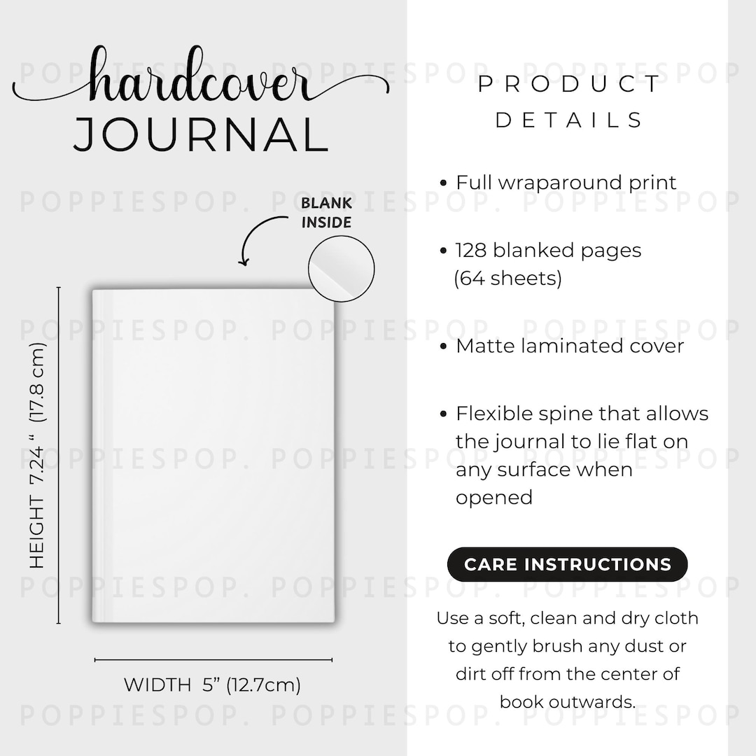 Blank Hardcover Journal Size Chart, Hardcover Journal Mockup, Journal ...