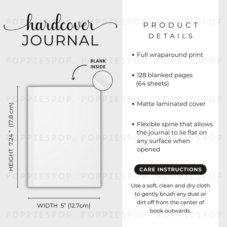 Blank Hardcover Journal Size Chart, Hardcover Journal Mockup, Journal ...