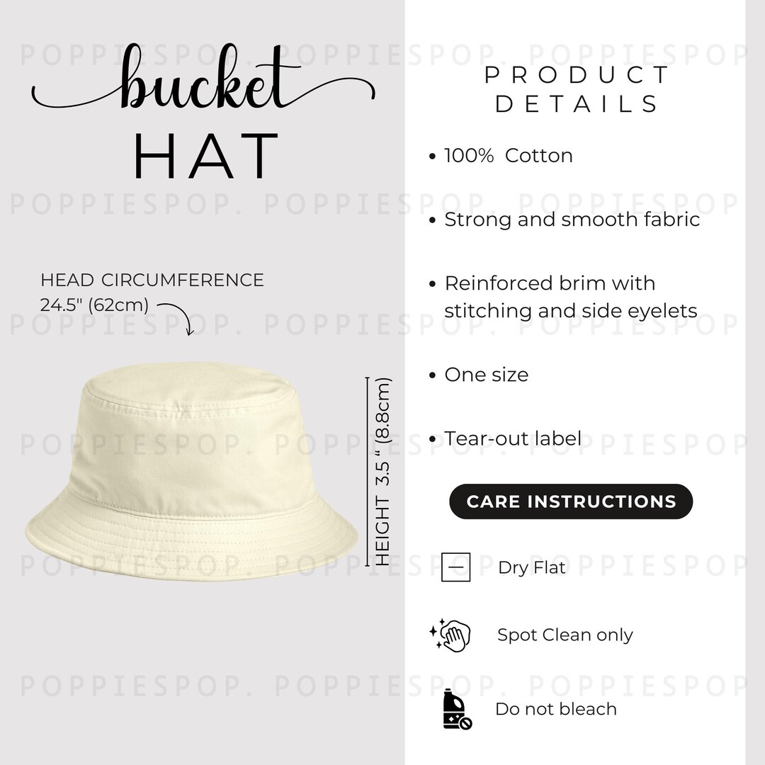 Butter Bucket Hat Size Chart, Bucket Hat Care Card, Bucket Hat Size ...