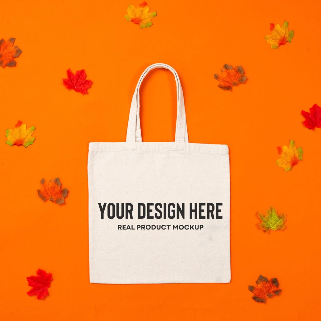 Fall Tote Bag Mockup, Flat Lay Tote Bag Mockup, Canvas Tote Bag Mockup ...
