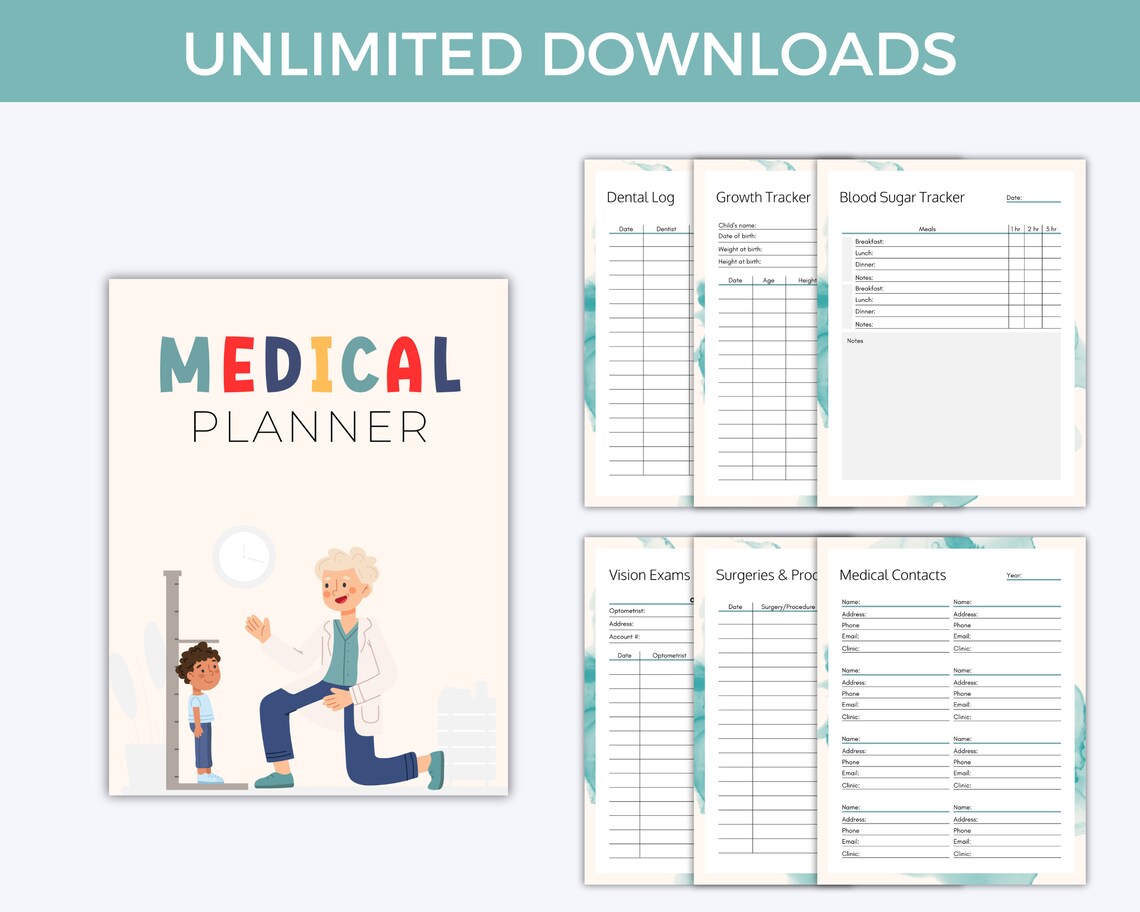 Kids Medical Planner Bundle, Kids Medical Records Organizer, Medical ...