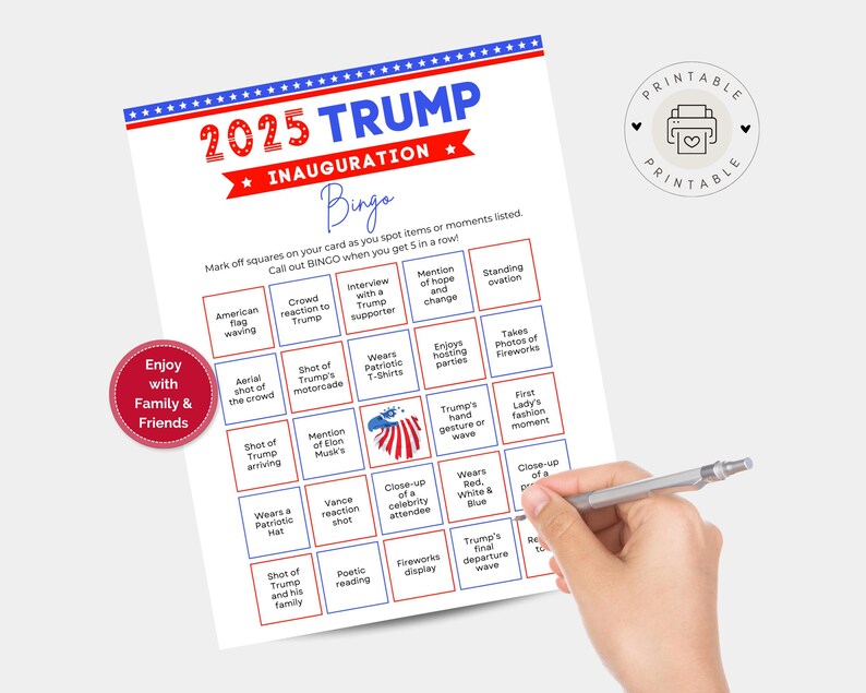 2025 Trump Presidential Inauguration Bingo Game, Presidential ...