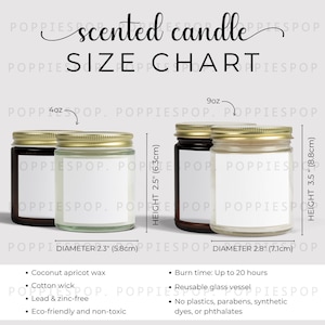 Scented Candle Size Chart, 4oz & 9oz Jar Candle Size Guide, Glass ...