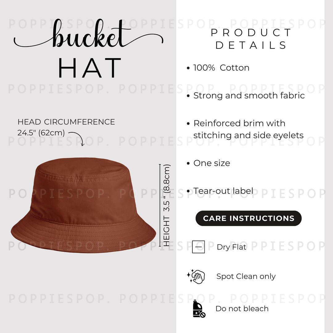 Clay Bucket Hat Size Chart, Bucket Hat Care Card, Bucket Hat Size Guide ...