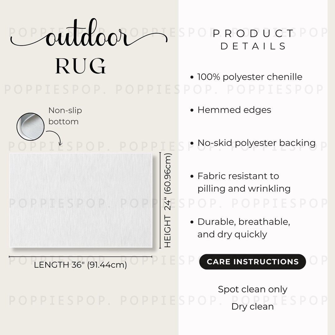 Outdoor Rug Size Chart, 24 X 36 Outdoor Rug Care Card, Patio Rug ...