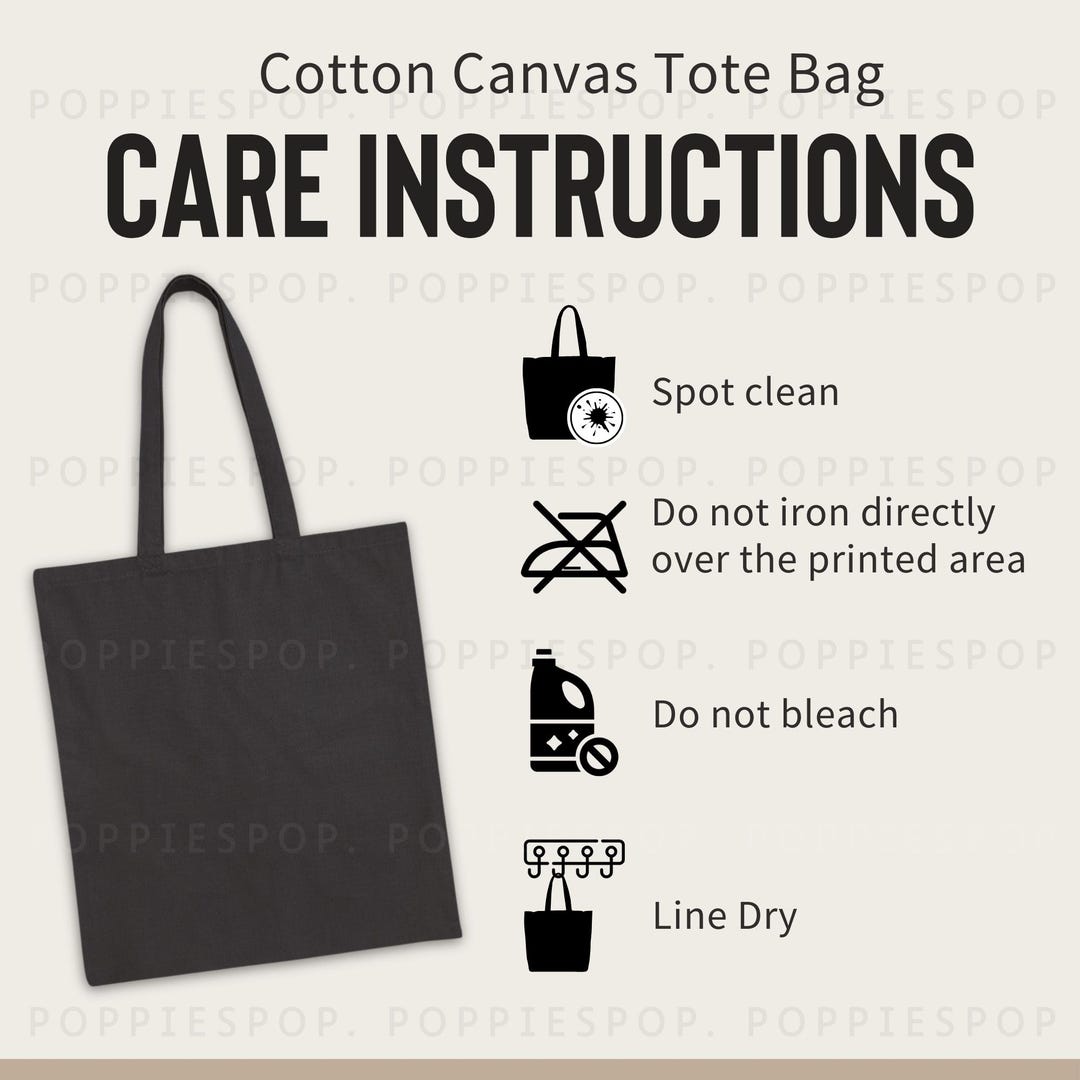 Black Canvas Tote Bag Washing Care Card, Tote Bag Care Instructions ...