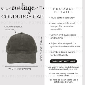 Olive Vintage Corduroy Cap Size Chart, Corduroy Hat Size Guide ...