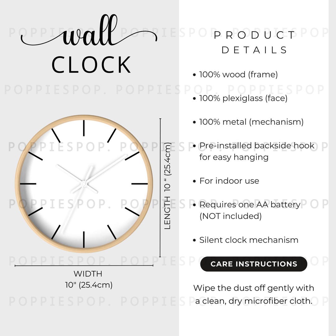 Wooden Wall Clock Size Chart, Rounded Wall Clock Size Guide, Indoor ...