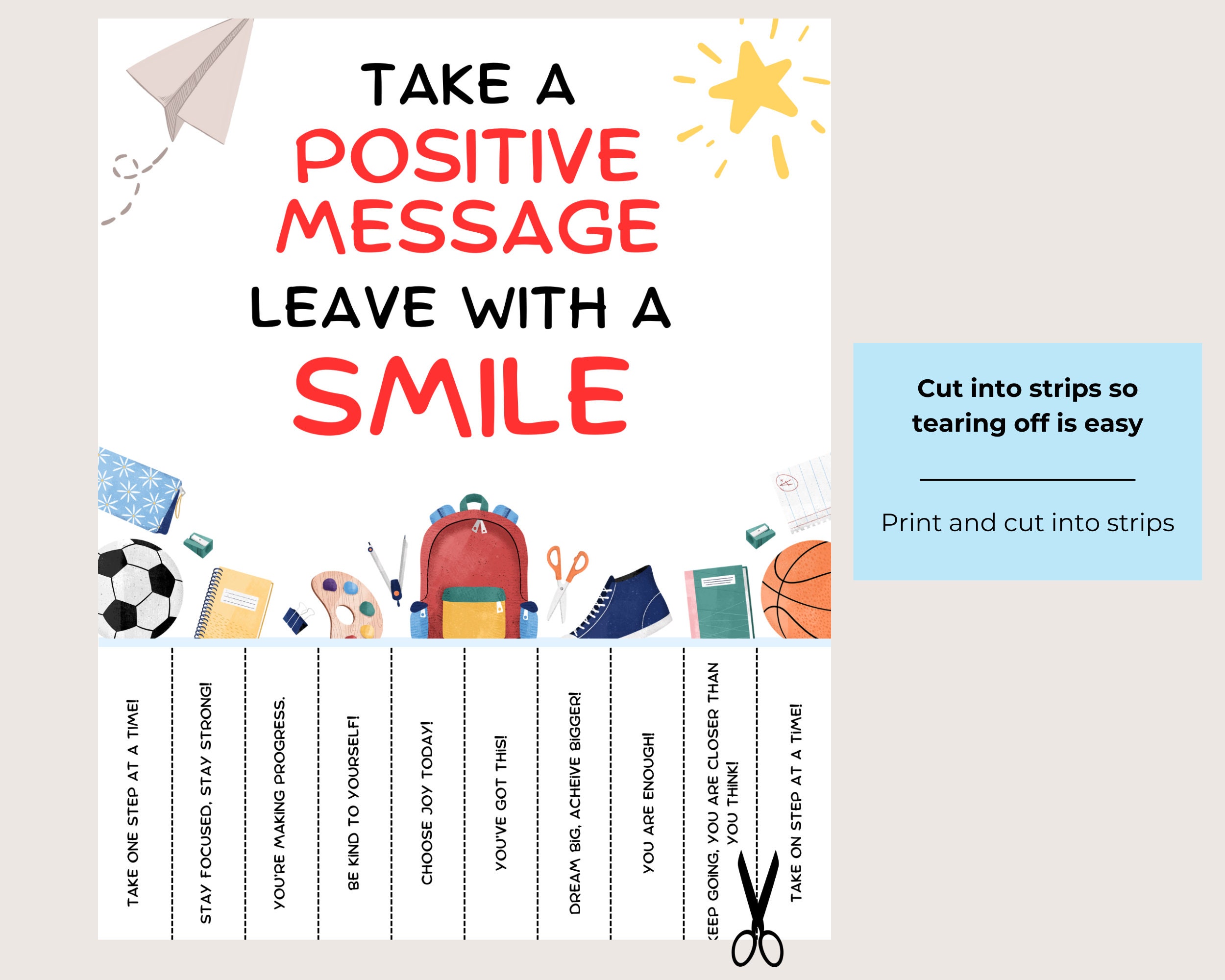 Printable School Positive Messages Tear off Flyer, School Counselor ...