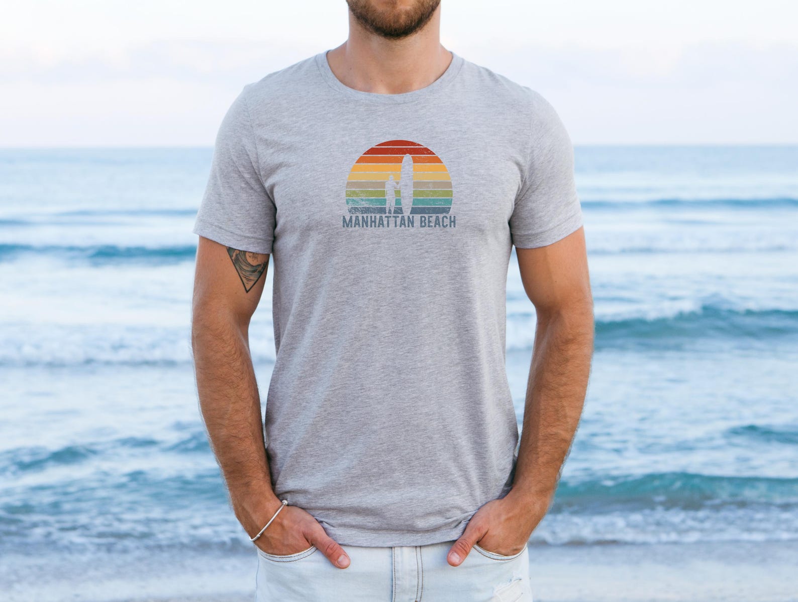 Manhattan Beach Surfing Sunset T-shirt Unisex Graphic Retro Vintage ...