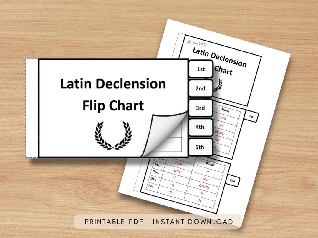 Latin Noun Declension Flip Chart Printable Worksheet, Learn Latin ...