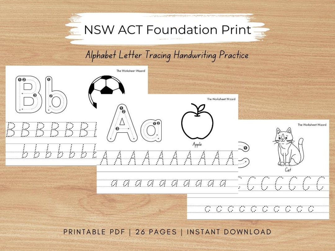 ABC Handwriting Letter Tracing Practice NSW ACT Foundation Print Font ...