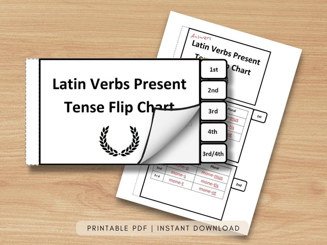 Latin Present Tense Verb Endings Flip Chart Printable Verb Conjugations ...