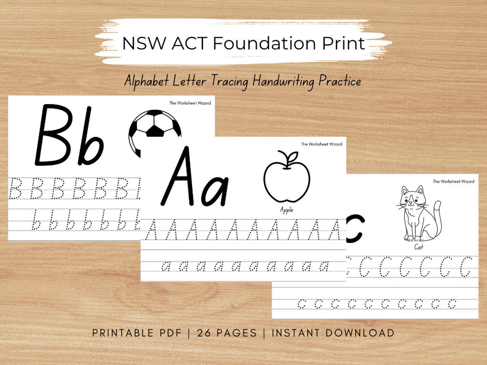 A-Z NSW ACT Foundation Print Font Alphabet Letter Tracing Handwriting ...