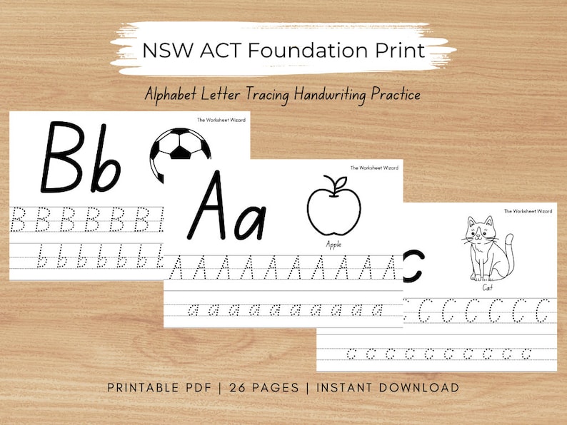 A-Z NSW ACT Foundation Print Font Alphabet Letter Tracing Handwriting ...