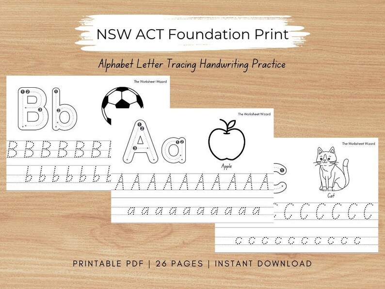 ABC Handwriting Practice A-Z NSW ACT Foundation Print Font Alphabet ...