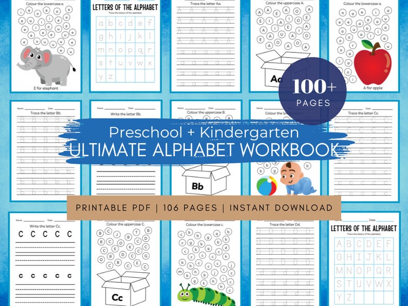 Alphabet Printable Worksheets Workbook Preschool Kindergarten Pre-k ...